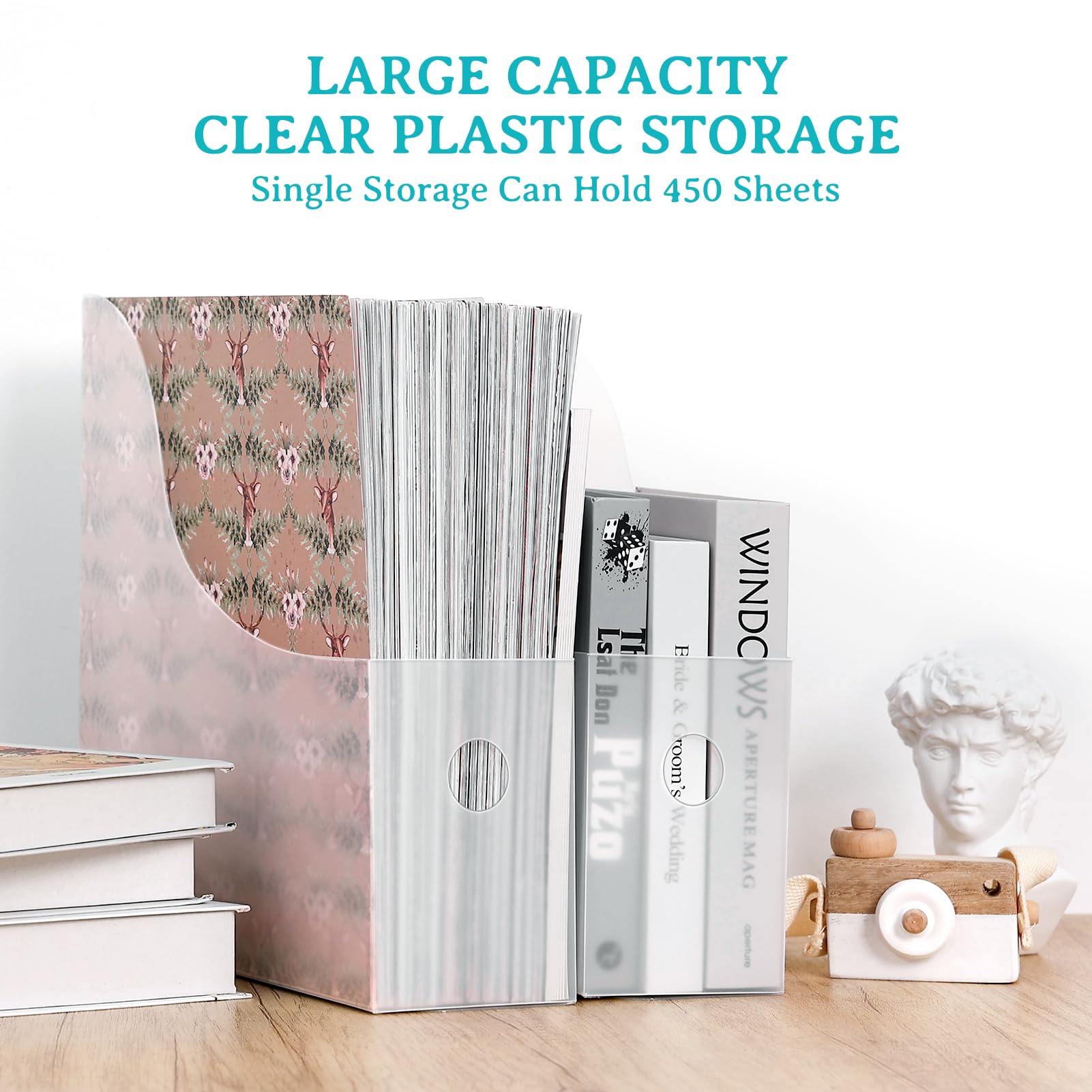 Caydo 6 Pieces Vertical Scrapbook Paper Storage Foldable Scrapbook Paper Holder with 12 Pieces Sticky Index Tabs for 12x12 Paper Storage Organizer, Files, Vinyl, Cardstock, Magazines, Documents