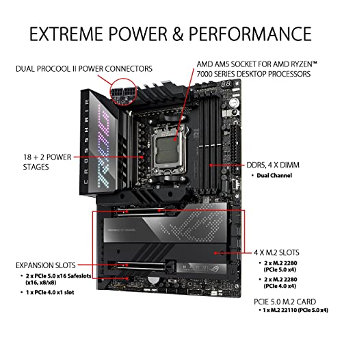 ASUS ROG Crosshair X670E Hero (WiFi 6E) Socket AM5 (LGA 1718) Ryzen 7000 Gaming Motherboard(18+2 Power Stages, PCIe® 5.0, DDR5,5xM.2 Slots,Front-Panel USB 3.2 Gen 2x2, USB4®, Wi-Fi 6E)
