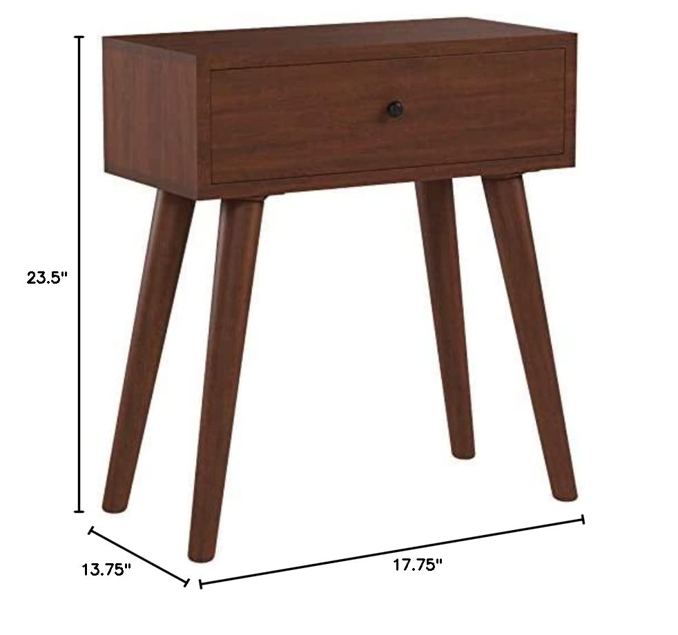 Decor Therapy Mid Century 1-Drawer Wood Side Table, Light Walnut