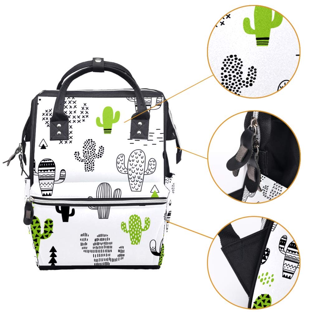 Shiiny Cute Hand Drawn with Cactus Diaper Bag Backpack for Baby Care, Multi Function Waterproof and Cooler Tote Travel Backpack (Nappy Bag, Tissue Pocket)