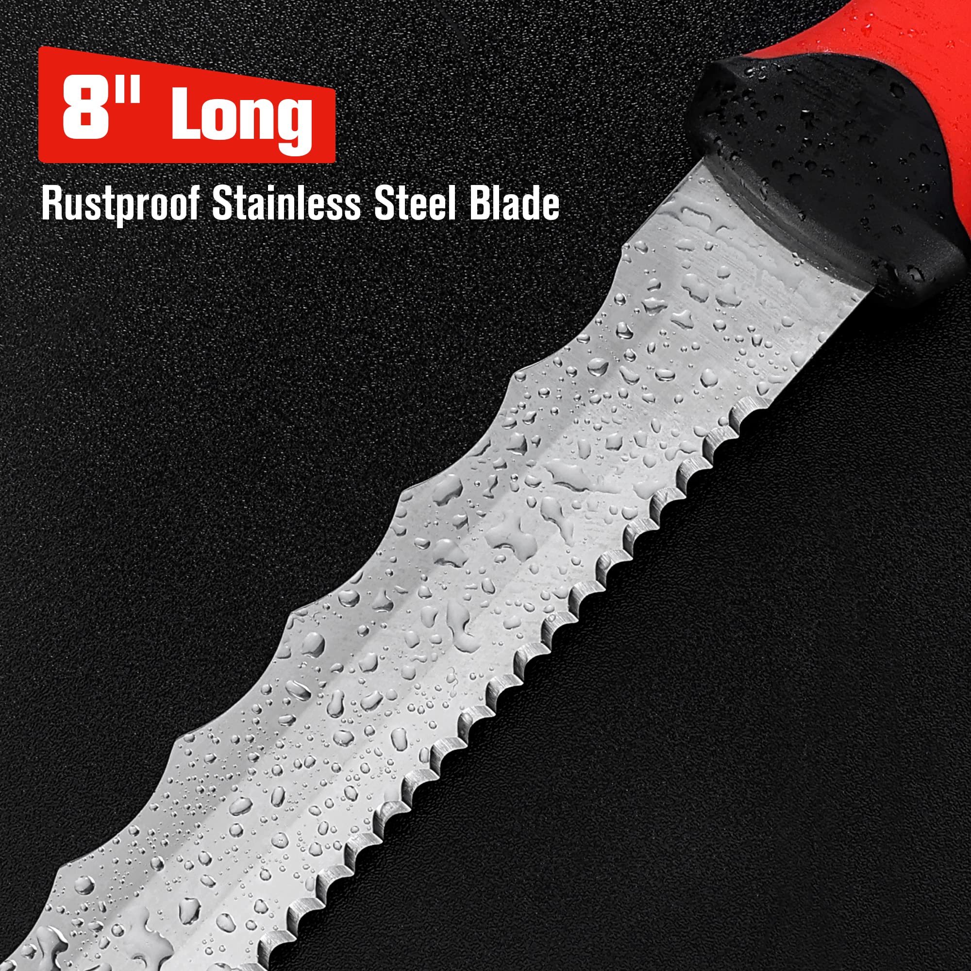 Goldblatt Insulation Knife, 8 Inch Stainless Steel Blade - Serrated Sharp Double Side Utility Knife Tool for Cutting Heat Material, Styrofoam - Rockwool Sod Cutter Lawn Repair Garden Knife