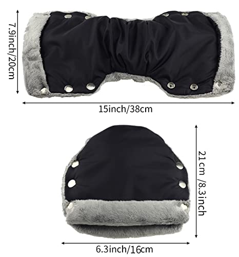 ALYCLIP Stroller Hand Muff, Extra Thick Fleece Pram Pushchair Universal Hand Gloves, SoZone Waterproof Warm Baby Stroller Gloves with 1 Buggy Clip