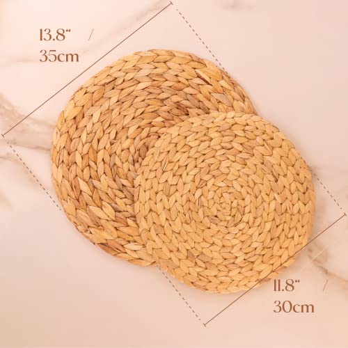 YANGQIHOME 6 Pack, Round Woven Placemats, Natural Water Hyacinth Place mats, Braided Straw Table Mats for Dining Table (13.8 inch)