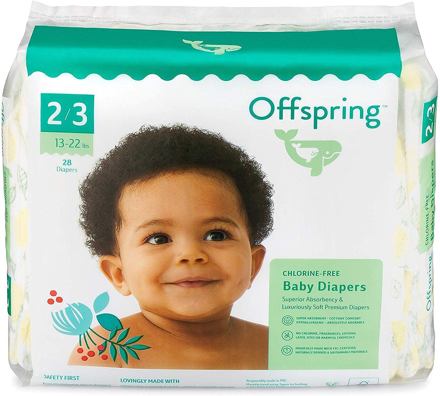 Offspring Disposable Diapers, Earth Friendly, Premium Ultra Soft, Double Leak Guard Protection