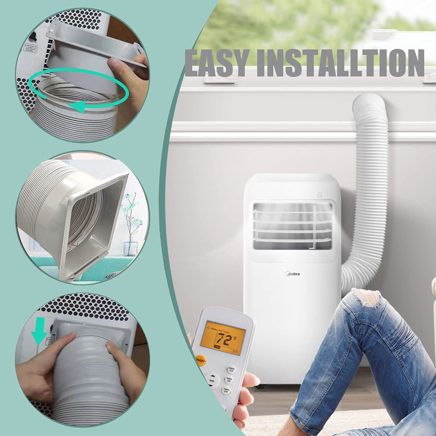 5.9 inch / 6 inch Portable Air Conditioner Exhaust Hose Coupler,Coupling,Window Adapter,A/C Unit Tube Connector Mobile Air Conditioning Accessories(Square to Round)