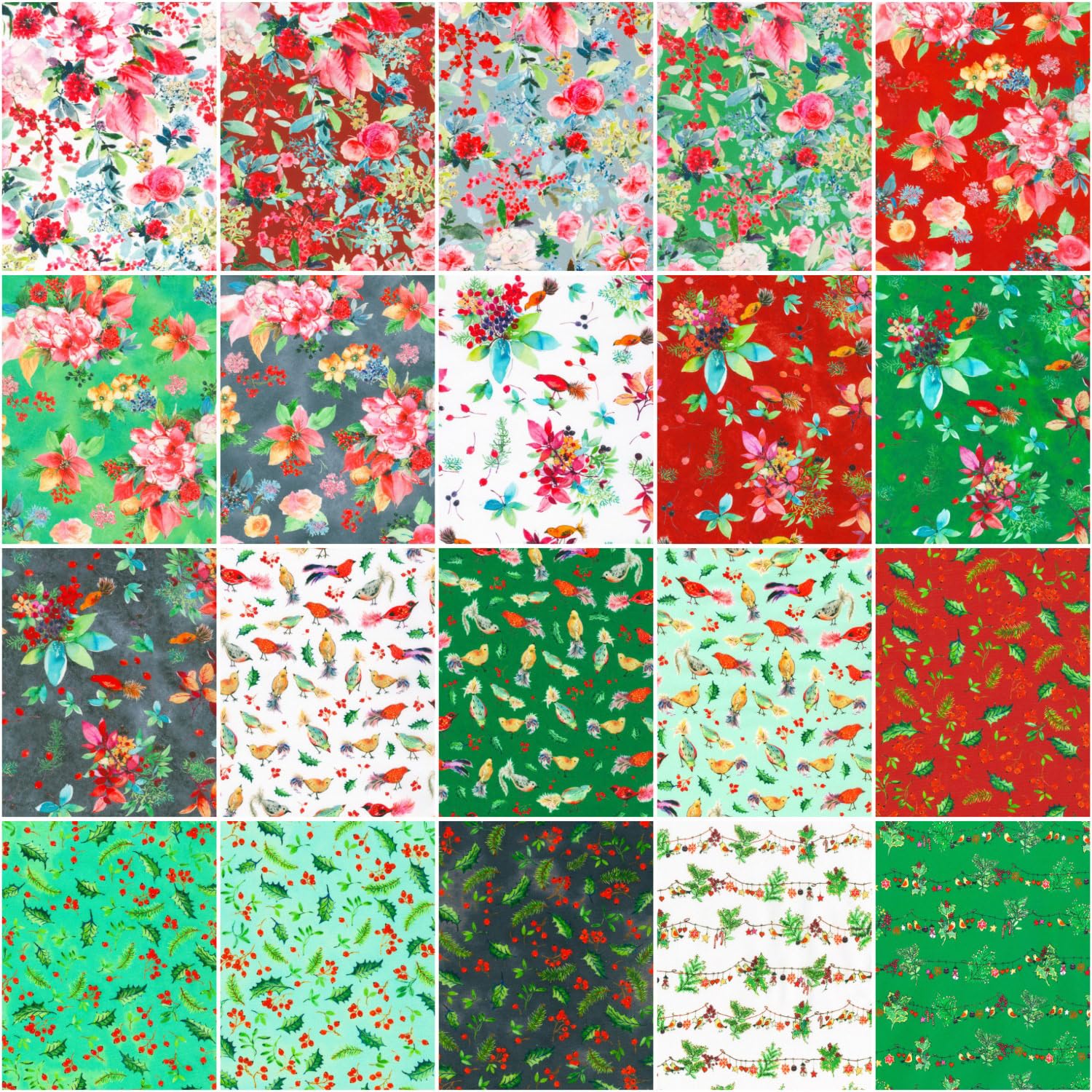 5" Charm Pack Squares - Yuletide Bouquet by Lauren Wan Complete Collection Robert Kaufman Christmas Holiday Winter Fabric Bundle Quilter's Cotton Precuts (CHS-1114-42) M532.33