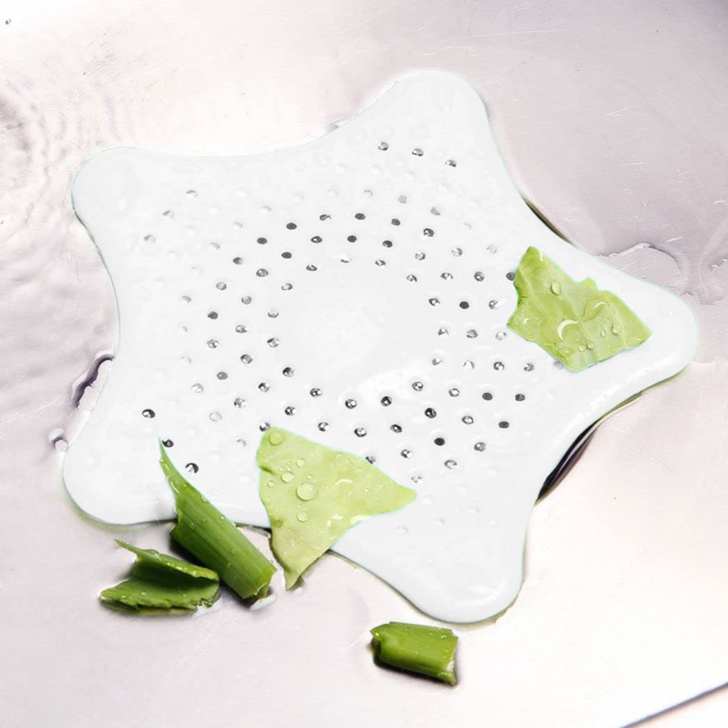 Starfish Kitchen Floor Drain, Durable Silicone Hair Stopper With Suction Cup, Shower Drain Covers Suit For Bathroom Bathtub And Kitchen, Easy To Install And Clean Sink Strainer, White