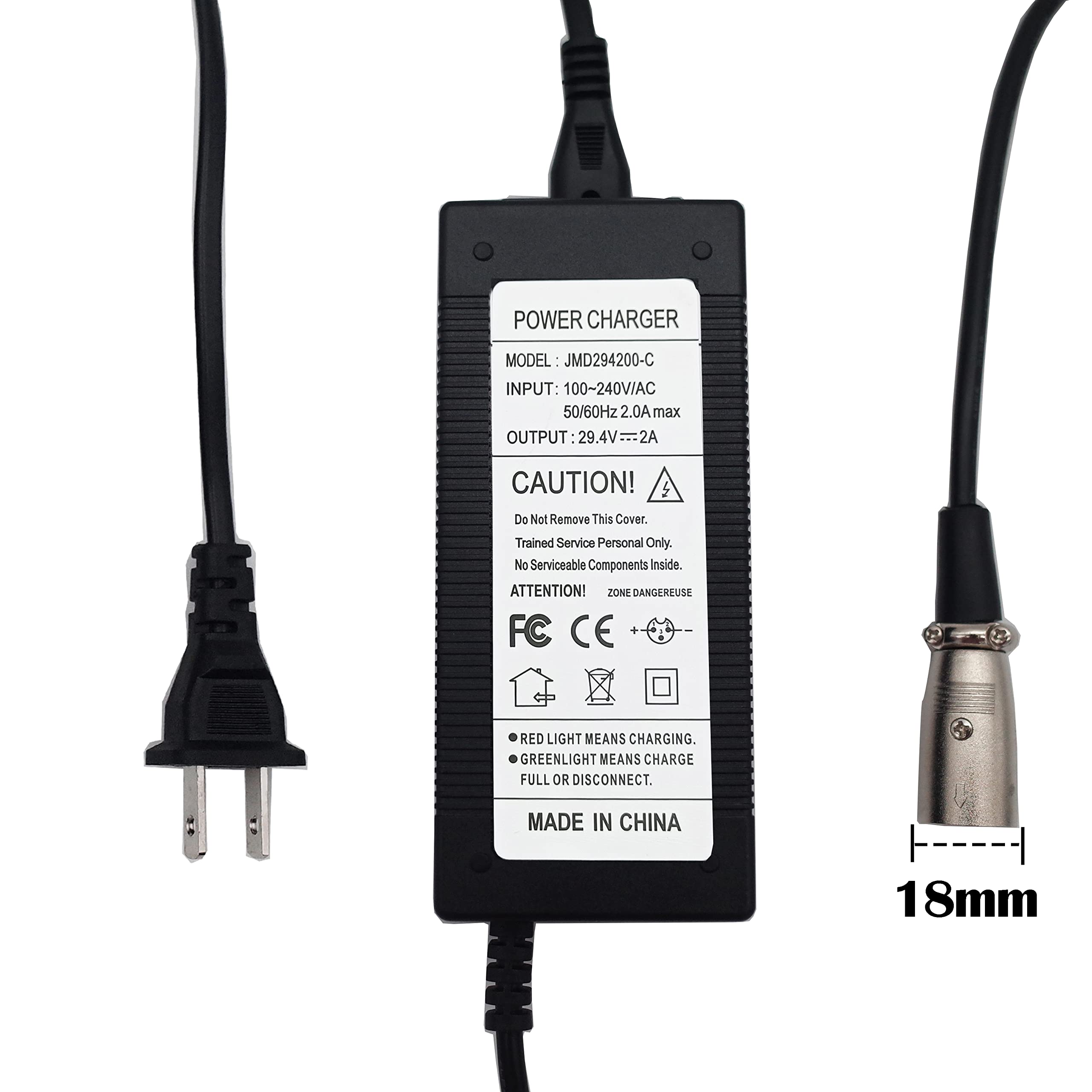 Unocho 29V Battery Charger 2A DC Charger Power Supply Adapter for 24V Lithium Batteries li-ion Batteries Pack with 3-pin XLR Connector
