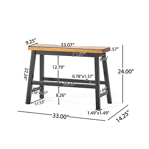 Christopher Knight Home Pomeroy 24" Saddle Benches, 2-Pcs Set, Walnut / Black