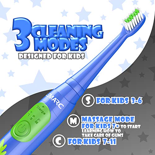 LEMARC USA Supersonic Kids Electric Toothbrush 8 Dupont Brush Heads, USB Rechargeable, Vibration Speed Control Plus Massage Mode, 2 Min Timer, Waterproof, for Age 3+
