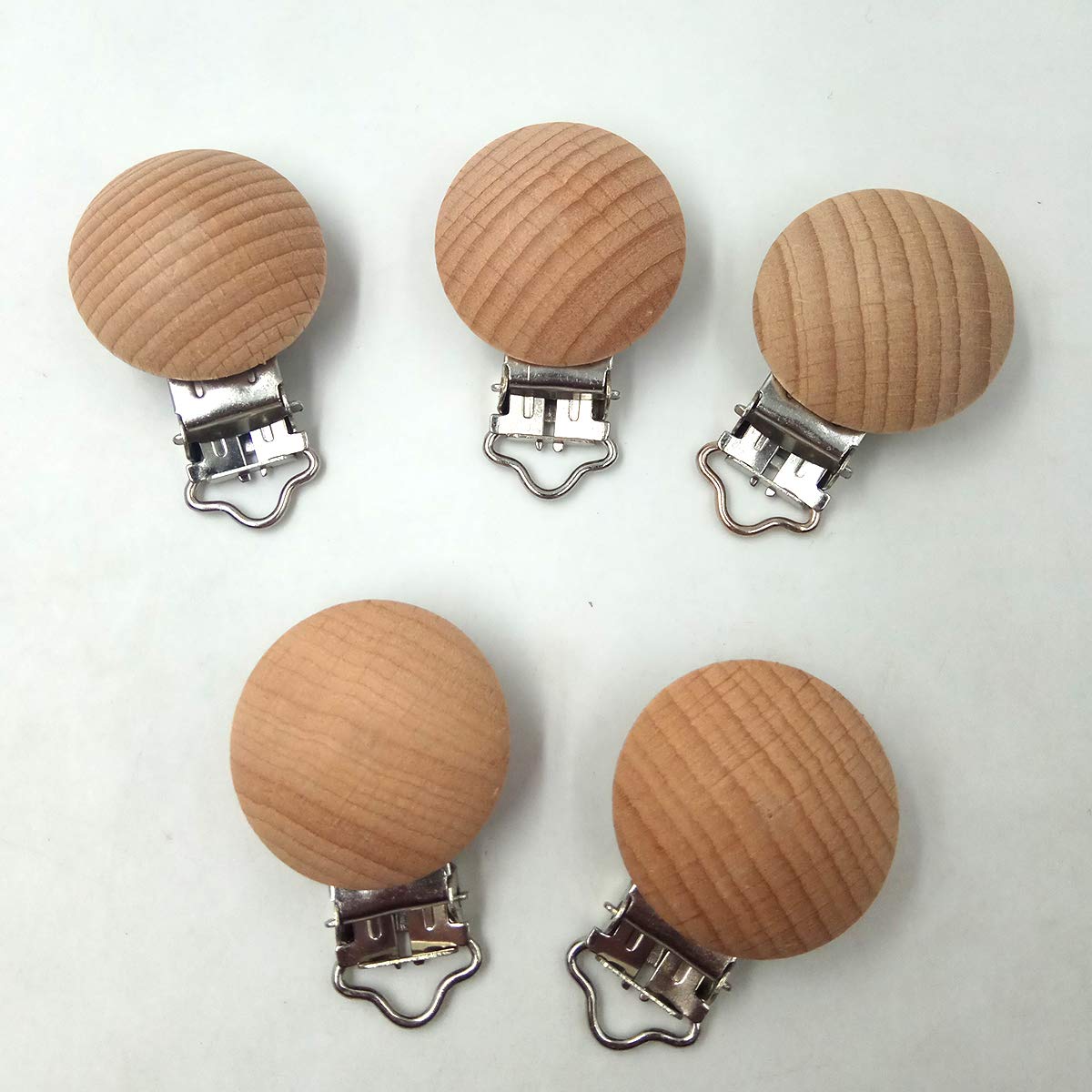 5pcs Beech Wood Pacifier Clips Holder Teething Grasping Suspender Clips Charm DIY Beading Pacifier Chain Accessory (3cm/5pcs)