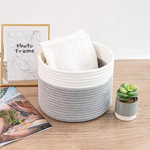 Goodpick Cute Grey Cotton Rope Basket And Large Baby Nursery Storage Basket (Set of 2)