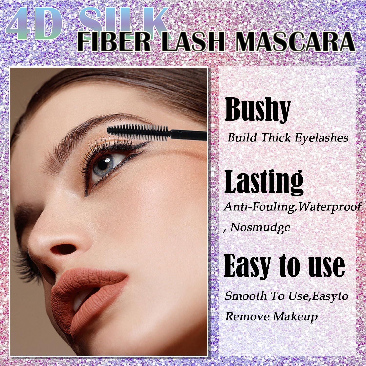 4D Silk Fiber Lash Mascara,Black Mascara Waterproof Voluminous Natural Lengthening,Long-Lasting& Smudge-Proof No Flaking No Clumping Eyelashes All Day Exquisitely Full(Black)