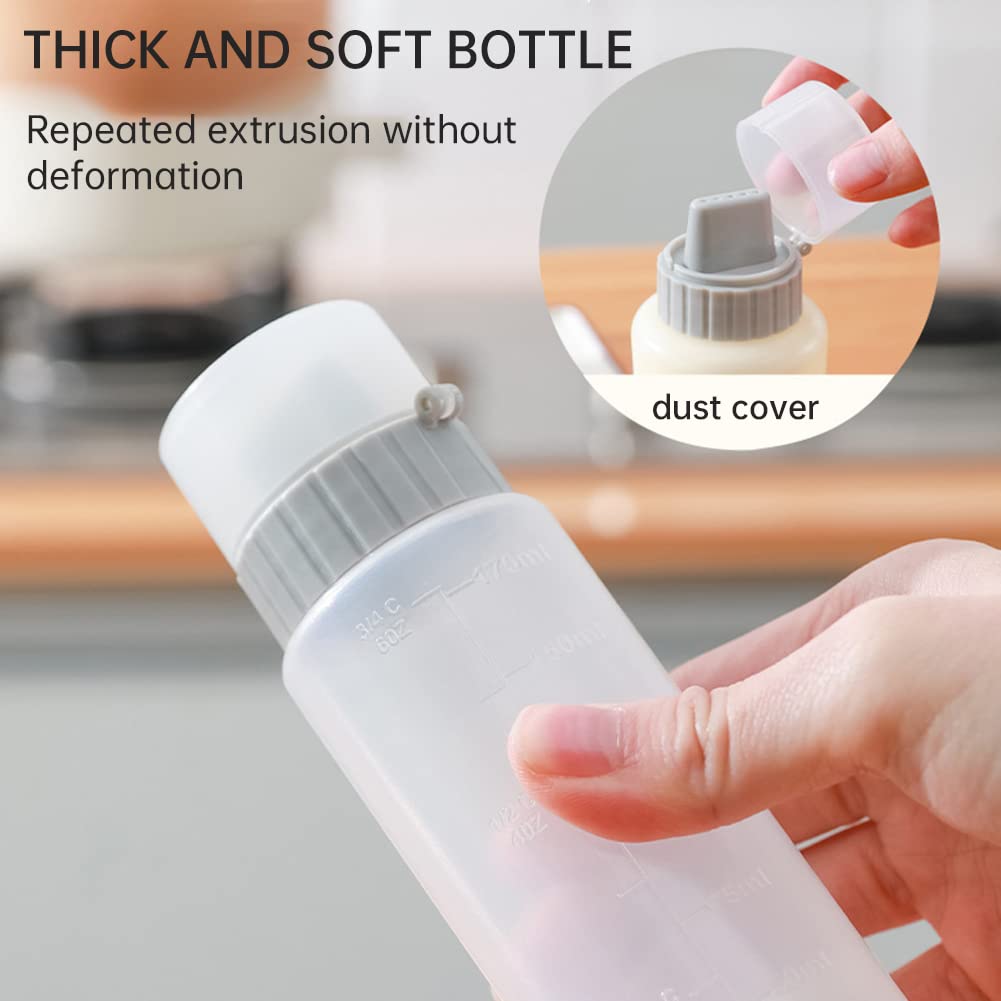 5-Hole Sauce Squeeze Bottle, 175ml Measurable Condiment Squeeze Bottle with Leak Proof Cap, Plastic Clear Sauce Squeeze Bottle Refillable Condiment Containers for Ketchup Jam Mayonnaise BBQ Sauce