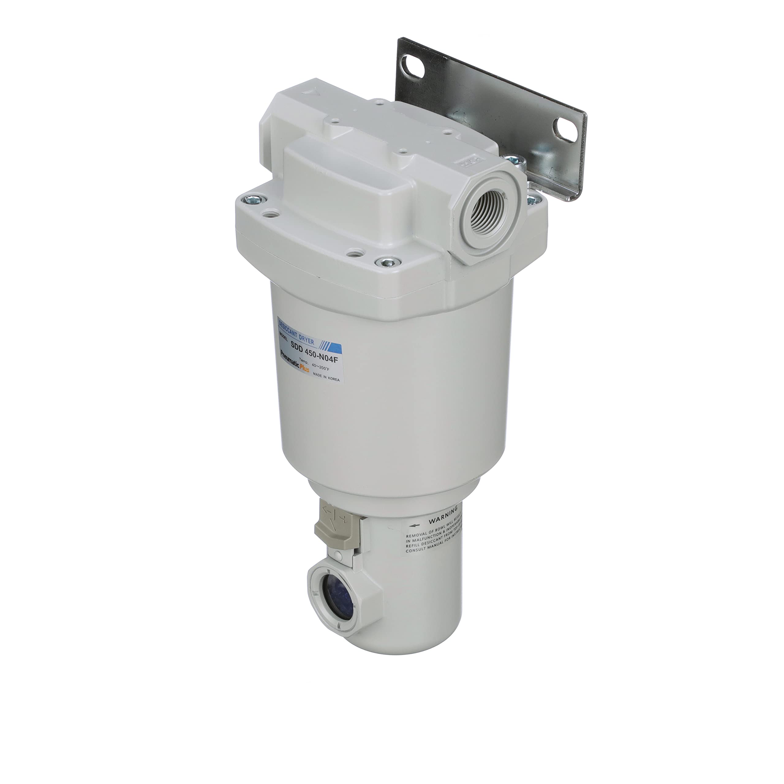 PneumaticPlus SDD450-N04F in-Line Desiccant Air Dryer 1/2" NPT - Metal Bowl w/Large Dome, 1 Quart Blue Desiccant Bead