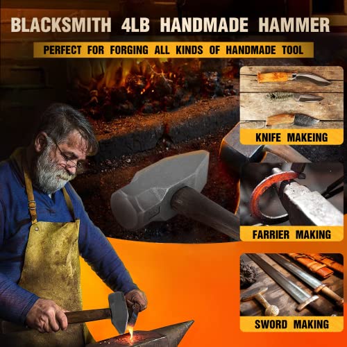 Blacksmith 4LB Handmade Forge Hammer for Farrier, Knife Maker, Blacksmith Forging Tool