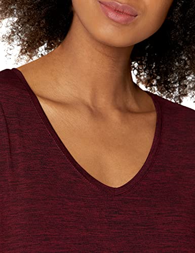 Amazon Essentials Women's Tech Stretch Short-Sleeve V-Neck T-Shirt (Available in Plus Size), Pack of 2, Black/Burgundy Space Dye, X-Large