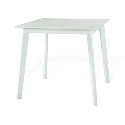 Wickerix Dining Room Set of 2 Yumiko Chairs and Square Dining Table Kitchen Modern Solid Wood w/Padded Seat, White Color with Light Gray Cushion