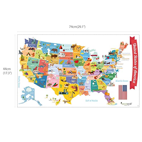 DECOWALL SG-1906 USA Map Kids Wall Stickers Wall Decals Peel and Stick Removable Wall Stickers for Kids Nursery Bedroom Living Room décor