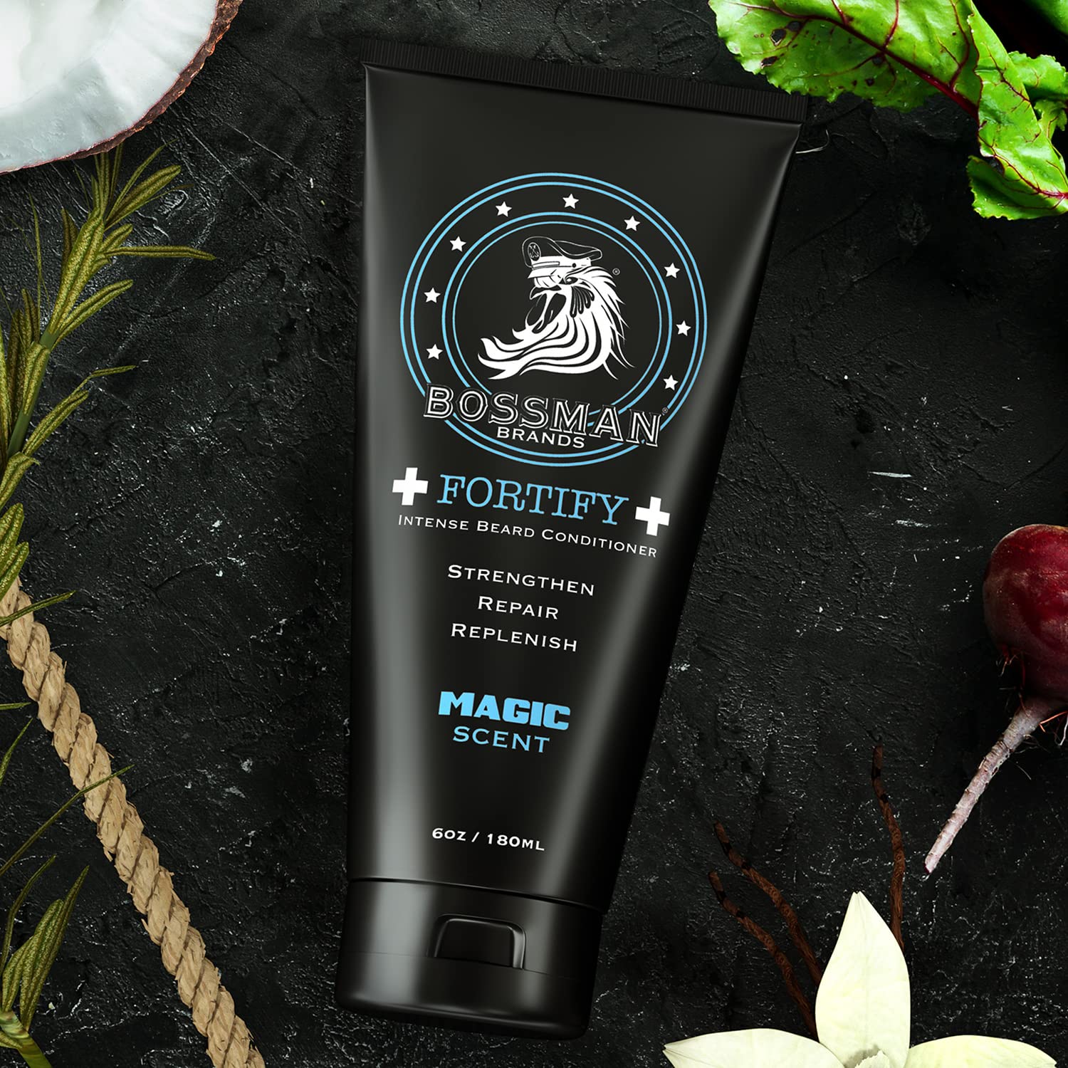 Bossman Fortify Intense Beard Conditioner - Shower Beard Wash, Moisturizer and Beard Softener for Men - Beard Growth Products - Made in USA (Magic Scent)