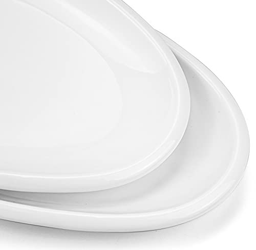 Yesland 2 Pack 14" Porcelain Large Oval Serving Plates, White Oval Serving Platters Dishes for Serving Food, Appetizers, Dessert, Meat, Sushi, Fish, Party