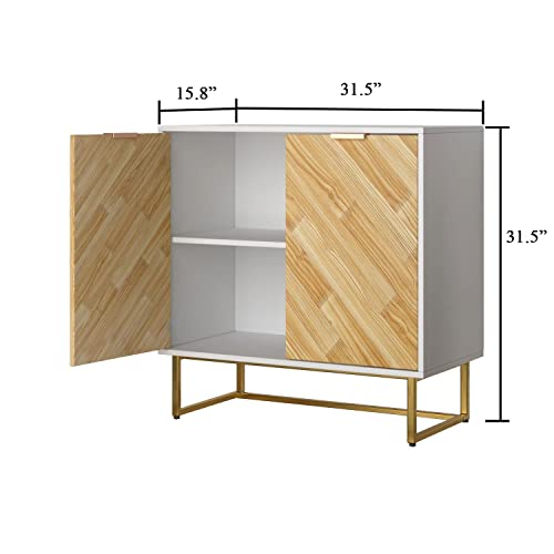 Buffet Sideboard Cabinet with Storage, Modern Accent Cabinet with 2 Doors & Adjustable Shelves, Kitchen Storage Cabinet Cupboard Console Table for Dining, Living Room, Bedroom, Entryway, White & Gold