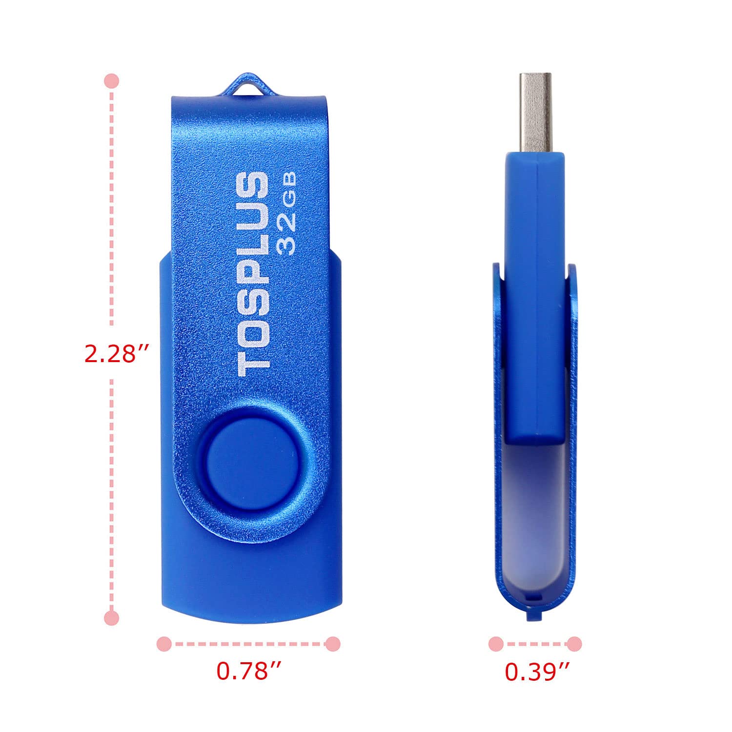 TOSPLUS 2 Pack 32GB USB Flash Drive USB 2.0 Thumb Drives Memory Stick Data Storage Jump Drive Swivel Design (Black/Blue)