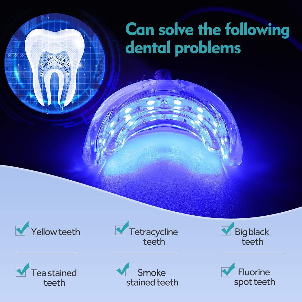 Teeth Whitening Light, PHOEBE New Upgrade 16 LED Teeth Whitening Accelerator Light Mouth Tray Teeth Whitening Enhancer Light Trays Connected with iPhone/Android/Type-C for Home Use