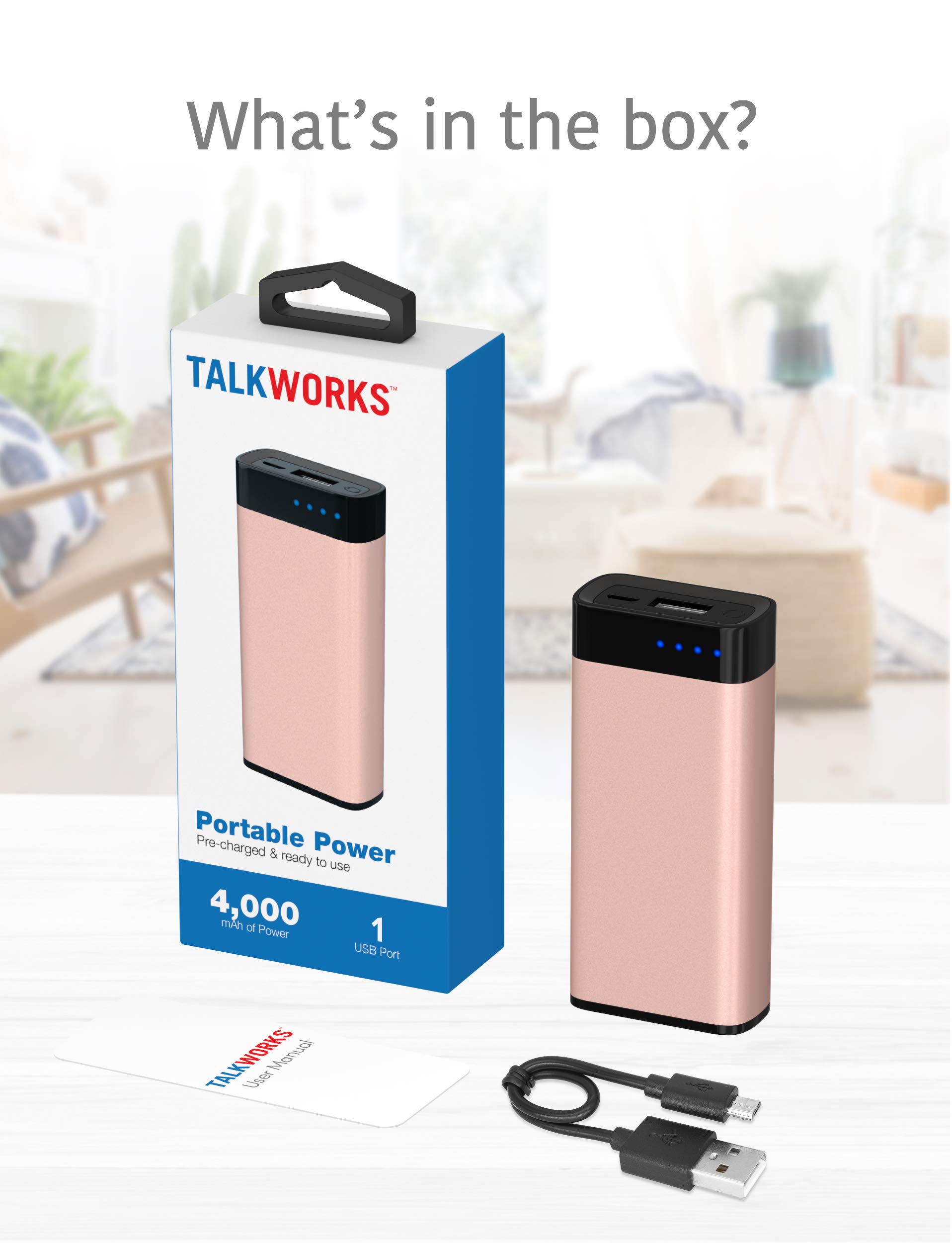 TALK WORKS Portable Charger - Fast Charging Power Bank Compatible with iPhone 13/Pro/Pro Max, 14/Plus/Pro/Pro Max, 12, 11, XR, XS, X, 8, 7, 6, SE, iPad, Android -External Cell Phone Backup (Rose Gold)