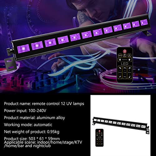 36W 12 Led Black Light Bar, With 360° Adjustable Stand, With Remote Control / 1M Power Cable, Automatic/Voice Control/Strobe/Constant Light