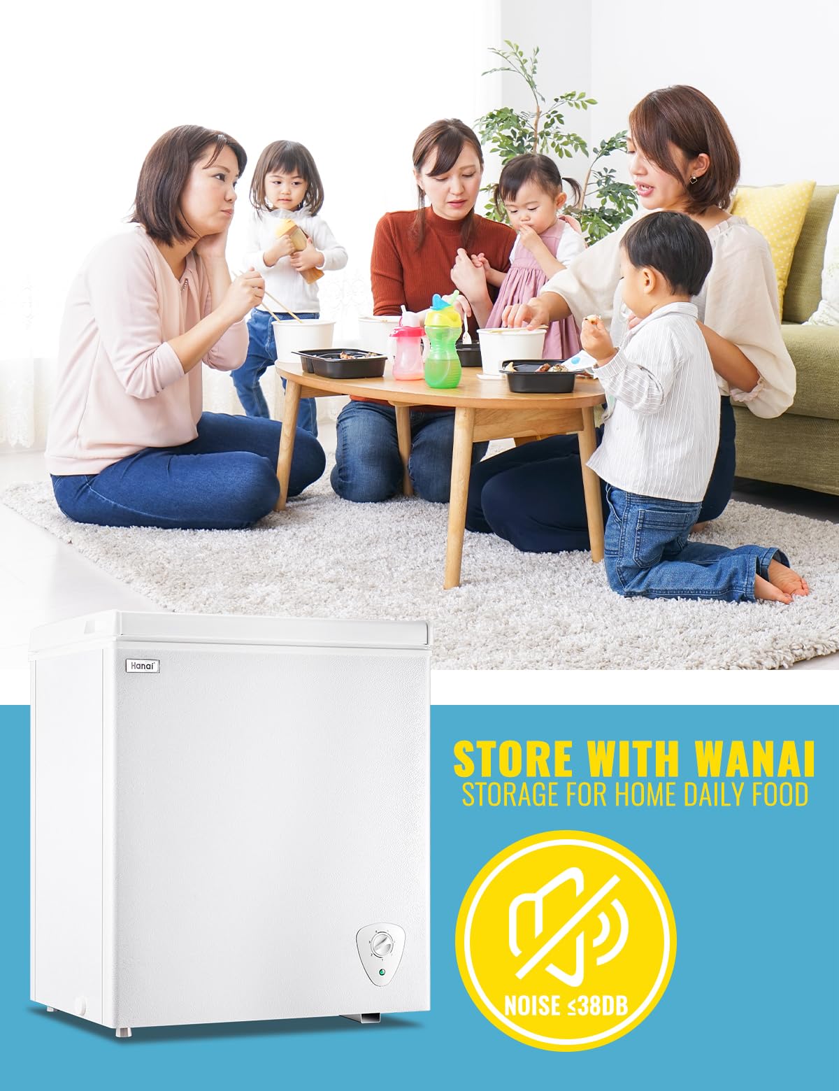 5.0 Cubic Feet Chest Freezer Small Deep Freezers with Removable Storage Basket Free Standing Top Door Compact Freezer 7 Gears Temperature Control for Office Dorm Apartment