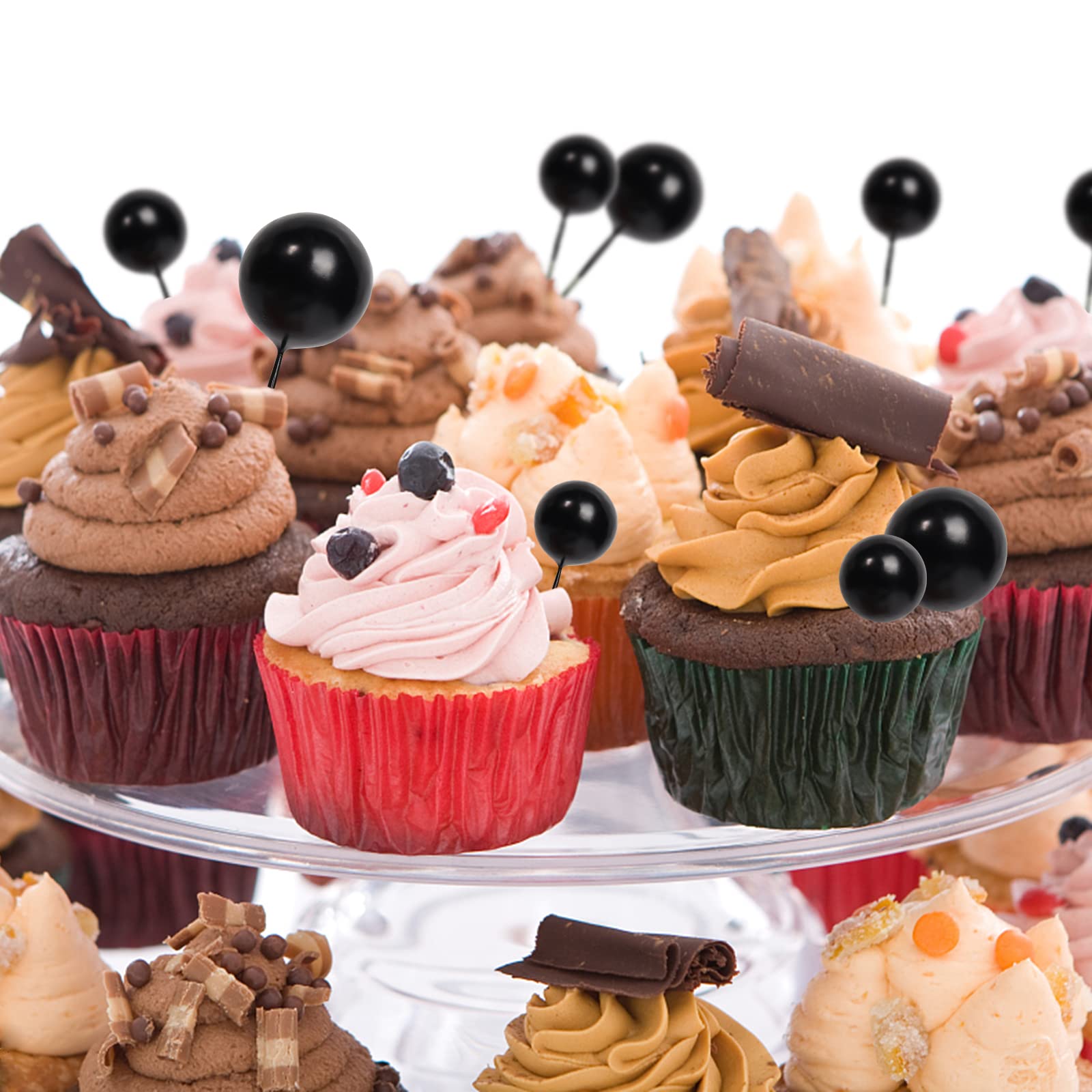 30 PCS Balls Cake Topper DIY Cake Insert Toppers Ball Cake Picks Cupcake Topper for Birthday Party Baby Shower Wedding Cake Decoration(Black)