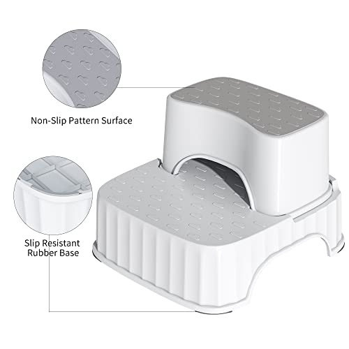 Beideli 2-in-1 Toddler 2 Step Stool β Elegant Double Up Step Stools for Kids Anti-Slip Toddler Two Stepping Stool for Bathroom Sink Kitchen and Toilet Potty Training (White)