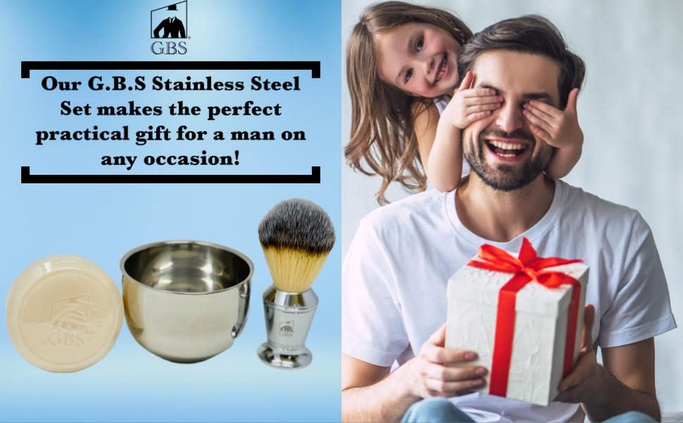 G.B.S Stainless Shaving Soap Bowl, Synthetic Stainless Brush, Luxurious Classy Modern Finish, 3 Pieces