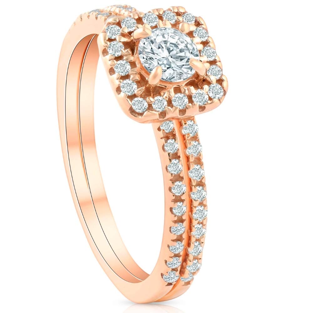 5/8 Ct TDW Diamond Cushion Halo Engagement Wedding Ring Set Rose Gold - Size 4