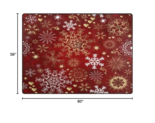 ALAZA Christmas Red Gold and White Snowflake Winter Area Rug Rugs for Living Room Bedroom 7' x 5'