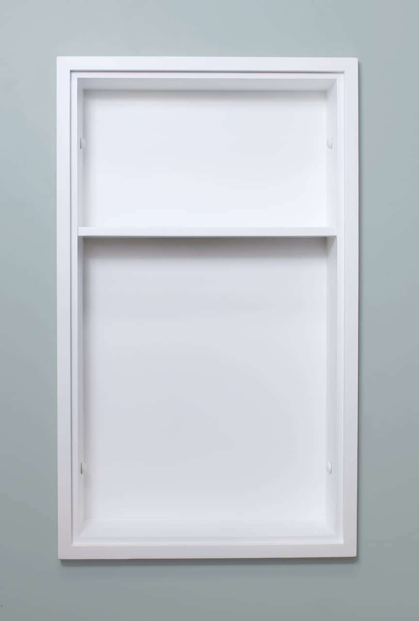 Fox Hollow Furnishings 14x24 Recessed Sloane Wall Niche - Wall Shelf for Storage and Home Decor, 2 Shelves (White with Plain Back)