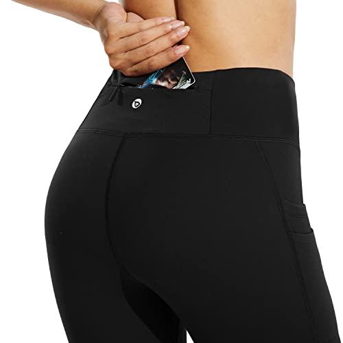 BALEAF Women's Fleece Lined Water Resistant Legging High Waisted Thermal Winter Hiking Running Pants Pockets Black X-Large
