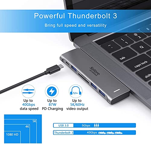 USB C Adapter for MacBook Pro/MacBook Air M1 M2 2021 2020 2019 2018 13" 15" 16", 6 in 1 USB-C Hub MacBook Pro Accessories with 3 USB 3.0 Ports,USB C to SD/TF Card Reader and 100W Thunderbolt 3 PD Port