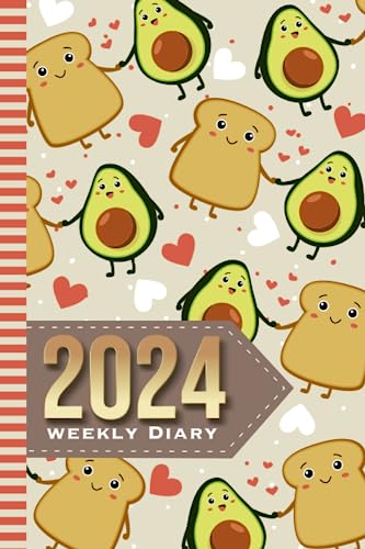 2024 Weekly Diary: 6x9 Dated Personal Organizer / Daily Scheduler With Checklist - To Do List - Note Section - Habit Tracker / Organizing Gift / Avocado Toast Smiley Face Couple Pattern