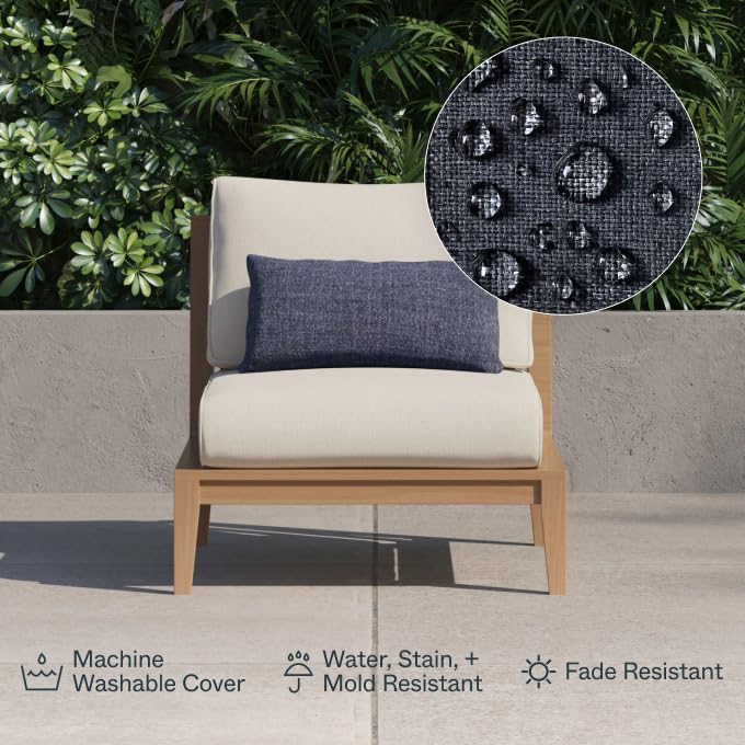 Outer Outdoor Throw Pillow with OuterWeave Performance Fabric, Decorative Outdoor Pillow for Patio & Outdoor Furniture, Includes Machine Washable Pillow Cover and Insert - Deep Sea Navy, 18"x18"