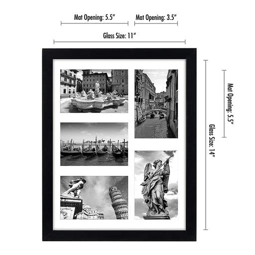 Americanflat 11x14 Collage Picture Frame in Black - Displays Five 4x6 Frame Openings or One 11x14 Frame Without Mat - Engineered Wood, Shatter Resistant Glass, Includes Hanging Hardware for Wall