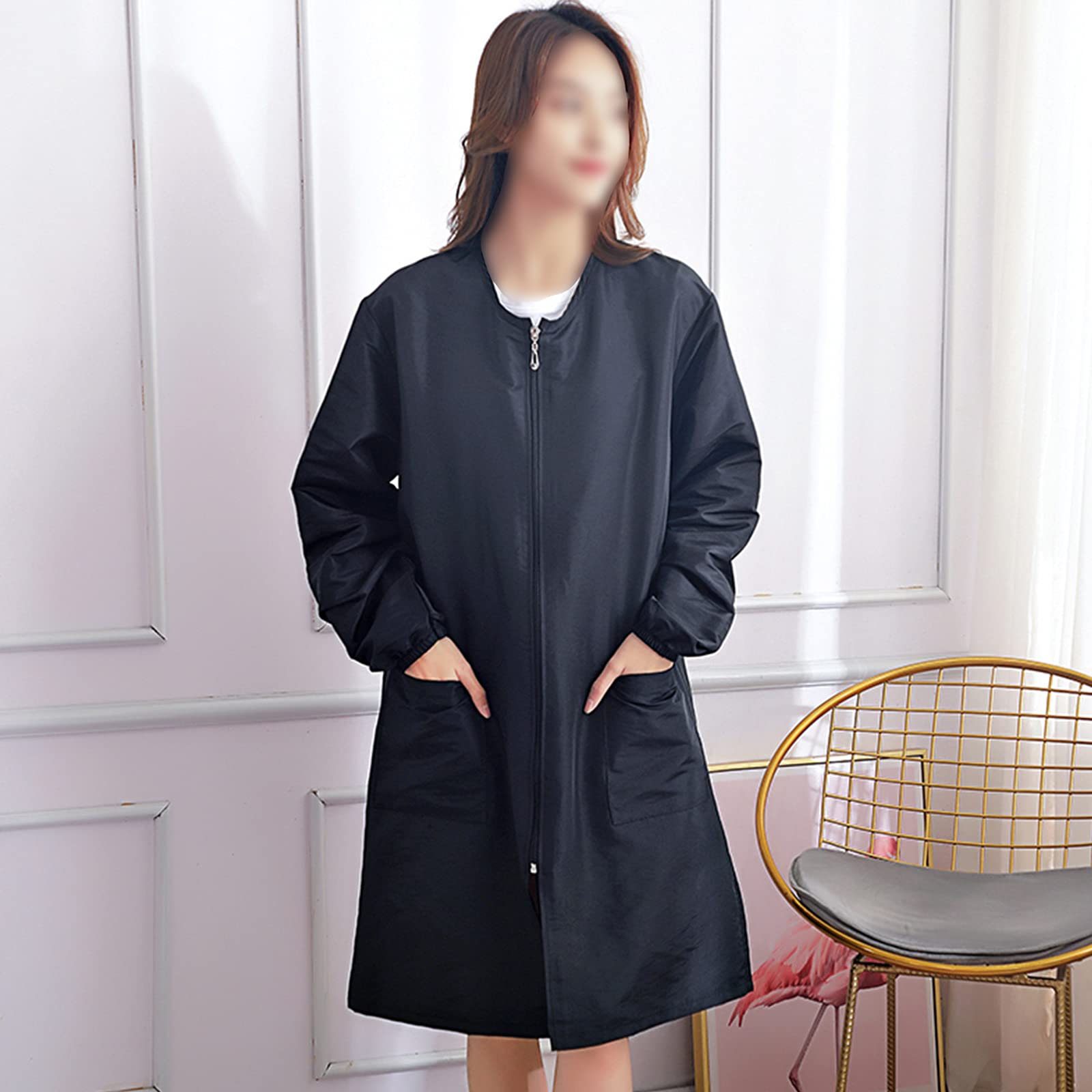 Exttlliy Chameleon Fabric Salon Smock Professional Stylist Jacket Waterproof Haircut Cape Barber Apron (Black, L)