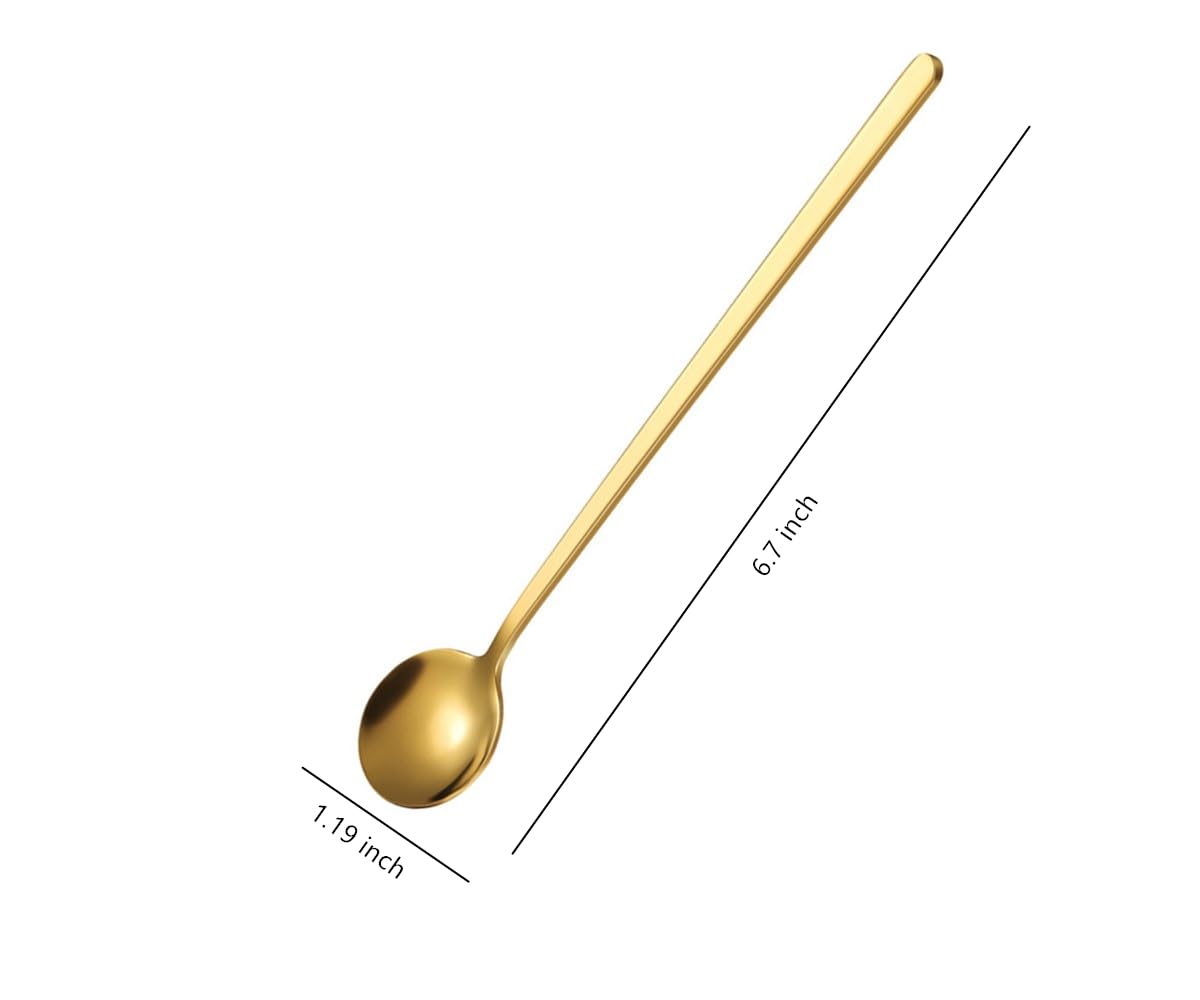 IZELOKAY 6.7 Inches 304 Stainless Steel Mixing Spoons, Stirring Spoons, Tea Spoons, Gold Teaspoons, Ice Tea Spoons, Set of 2 (Gold)