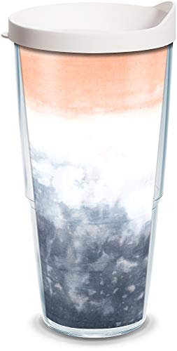Tervis Black and Coral Tie Dye Insulated Tumbler with Wrap and White Lid, 24oz, Clear