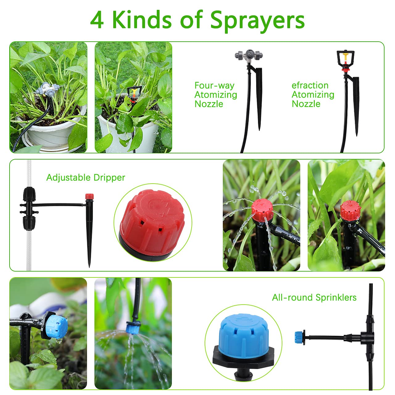 Drip Irrigation Kits, Fixget 43/141ft Garden Irrigation System with Adjustable Automatic Irrigation Set, DIY Plant Watering System for Saving Water Mist Cooling of Garden Greenhouse Patio Lawn