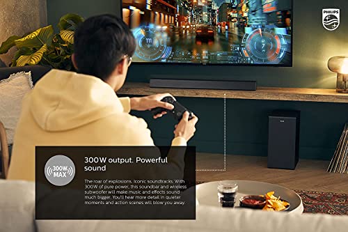 PHILIPS Soundbar with Wireless Subwoofer, Sound bar for tv 2.1-Channel Bluetooth, 300 Watts Dolby Audio Performance, Theater Audio Speakers