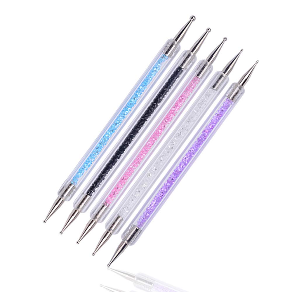 5pcs Rhinestone Dotting Pen Dual-ended Gems Crystals Studs Beads Picker Pencil with Crystal Acrylic Handle Pedicure Manicure Nail Art DIY Decoration Tool