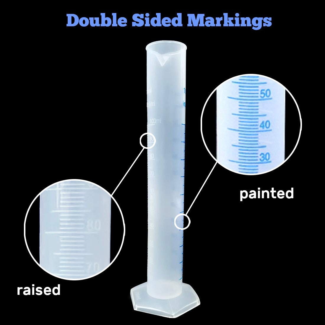 Kalevel 6pcs Measuring Graduated Cylinders 50ml Measuring Cylinders Clear Plastic Graduated Cylinders Test Tubes with Double Sided Markings, Pour Spout & Hexagonal Base