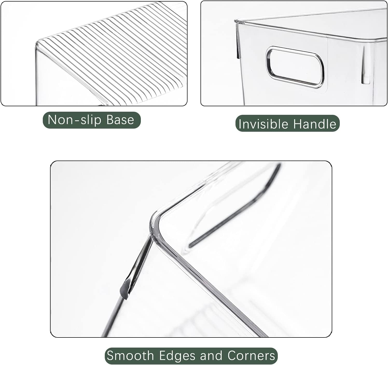 4 Pack Clear Storage Bins,11.25"x 7.5"x 6", Refrigerator Freezer Food Organizer Bins, Bathroom Cabinet Organization, Under Sink Shelf Organizer, Fridge Organizer, Acrylic Office Organizing Bins